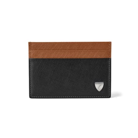 Slim Credit Card Holder in Black & Tan | Aspinal of London