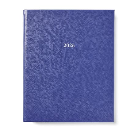 2026 A4 Week to View Leather Diary in Blue Pebble | Aspinal