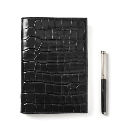 A5 Refillable Journal & Pen Set in Black Croc | Aspinal