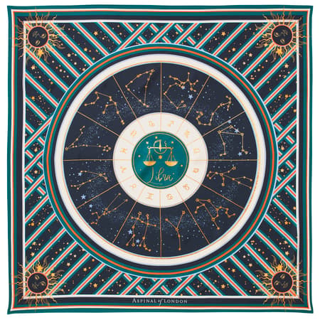 Libra Zodiac Silk Scarf in Navy | Aspinal of London