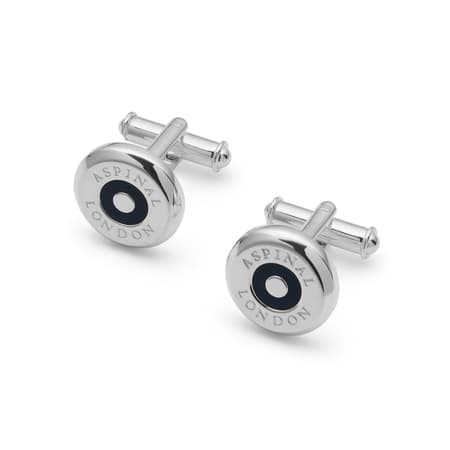 Enamel Button Cufflinks in Navy Enamel & Silver Plated | Aspinal