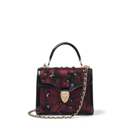 Midi Mayfair® in Burgundy Satin with Hand Embroidered Black Tulle