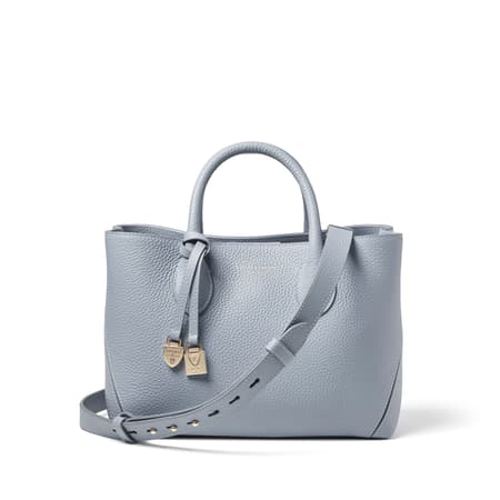 Midi London Tote in Sky Blue Pebble with Charm | Aspinal