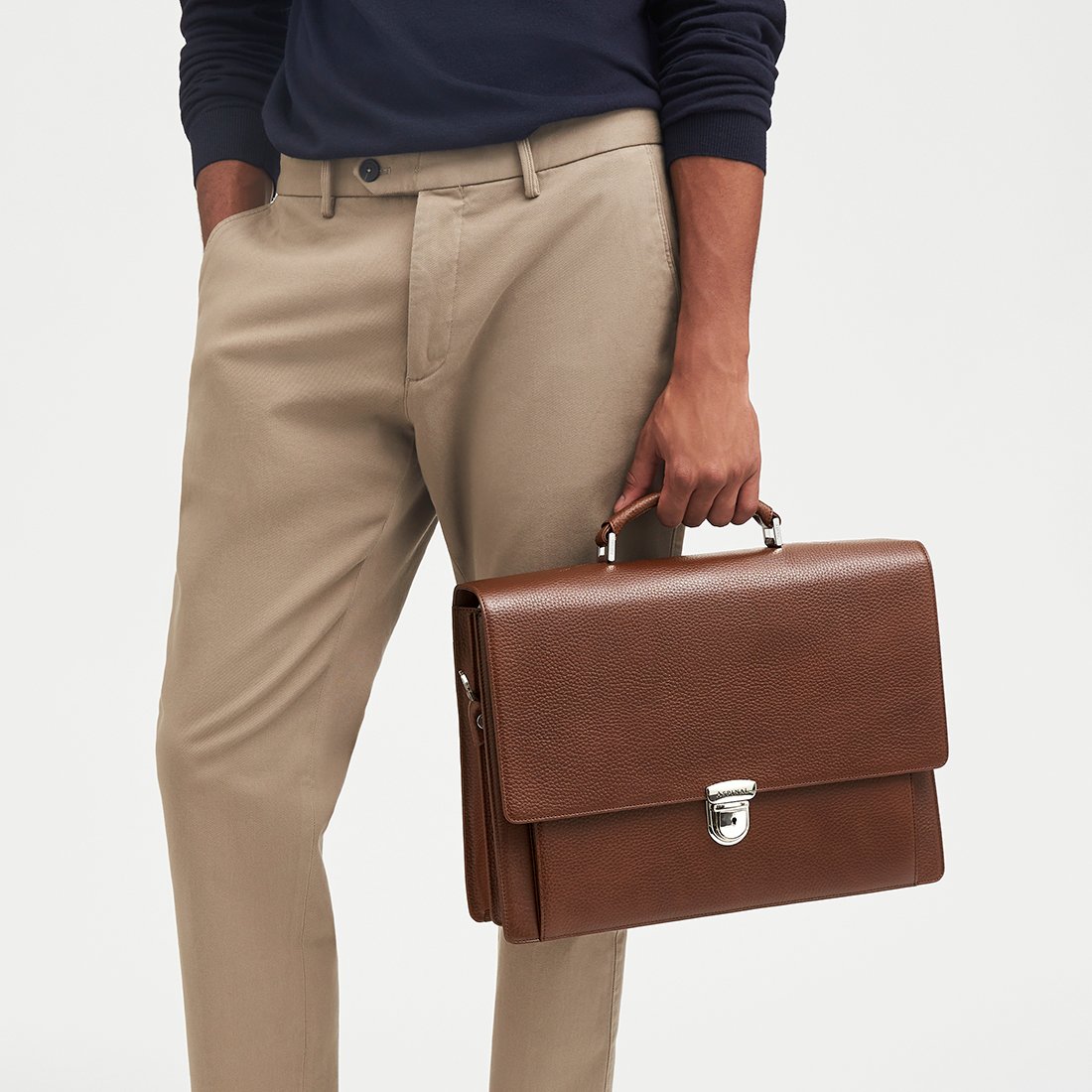 City Brown Leather Briefcase | Aspinal of London