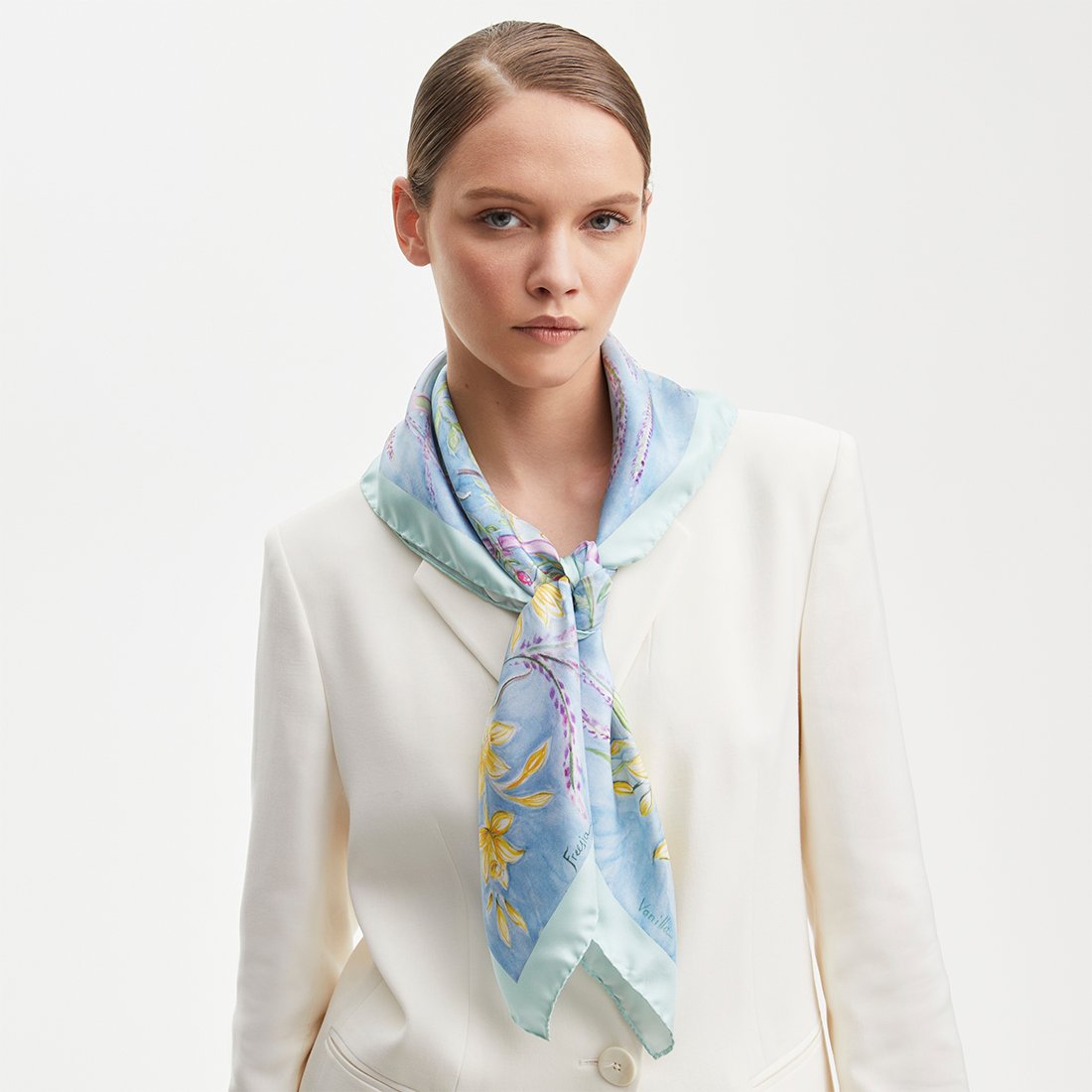 Green Rose Silk Scarf in Mint Floral Pure Silk | Aspinal