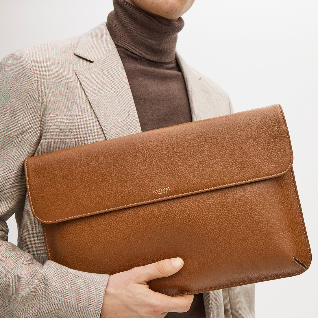 Leather Laptop Case in Tan Pebble | Aspinal of London