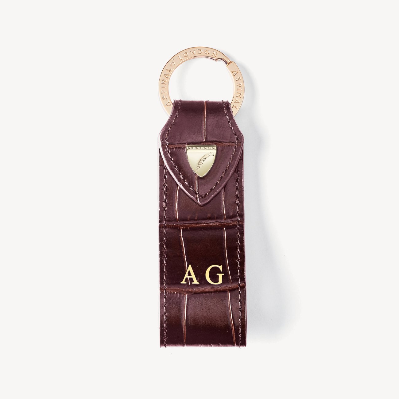 Small Leather Loop Keyring in Amazon Brown Croc | Aspinal