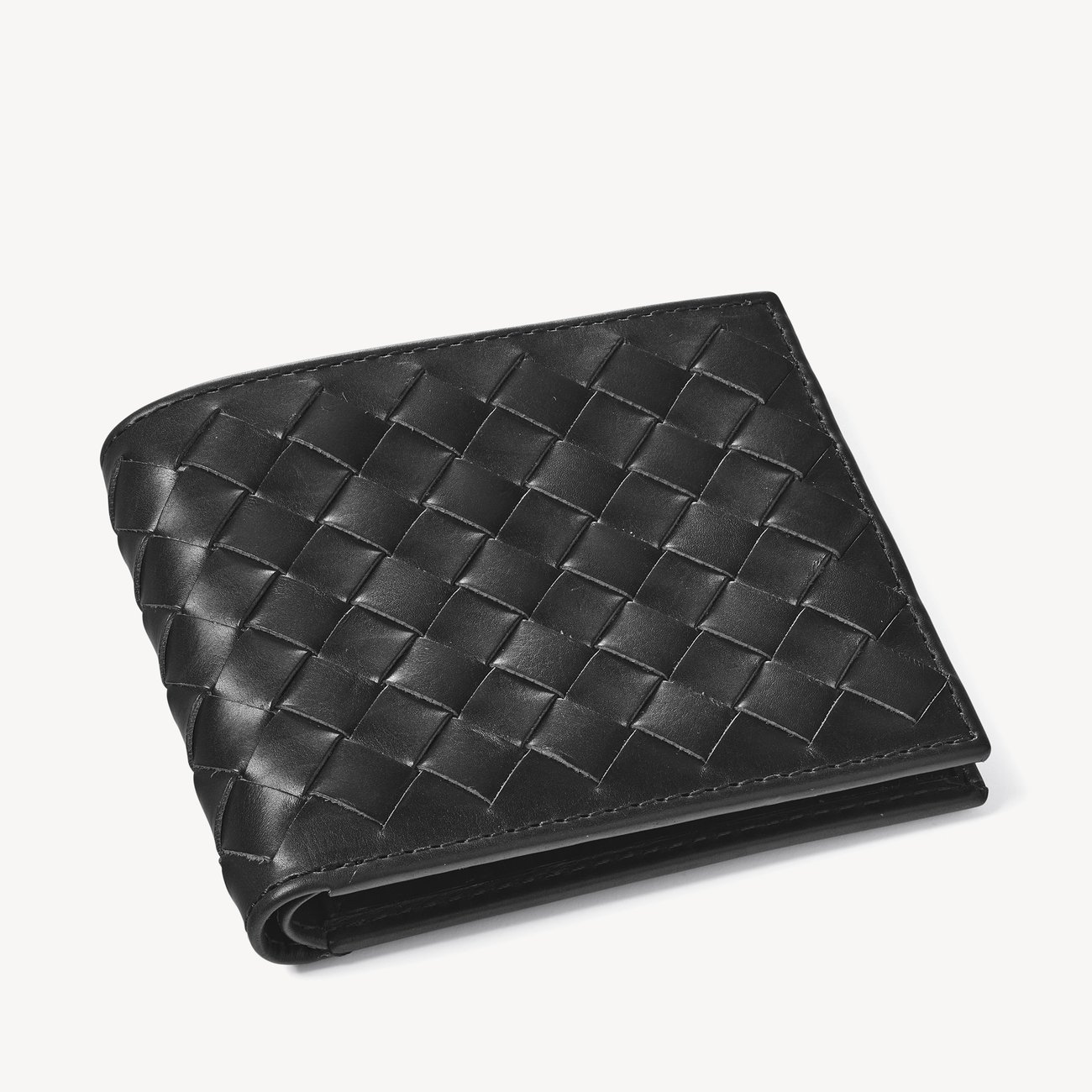 8 Card Billfold Wallet in Black Woven Leather | Aspinal of London