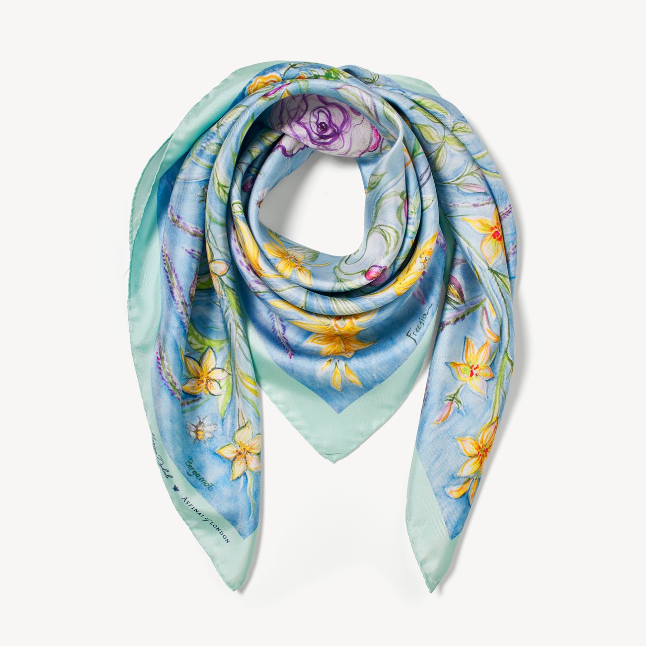 Green Rose Silk Scarf in Mint Floral Pure Silk | Aspinal