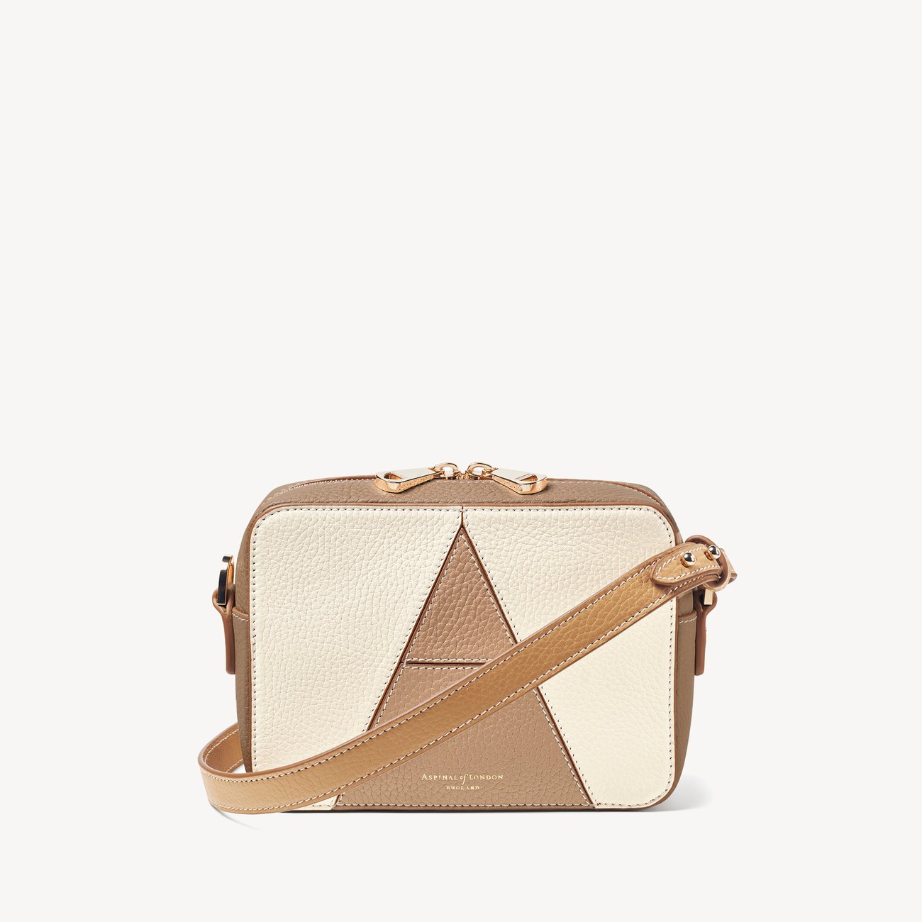 Camera Crossbody Bag in Soft Taupe & Ivory | Aspinal of London