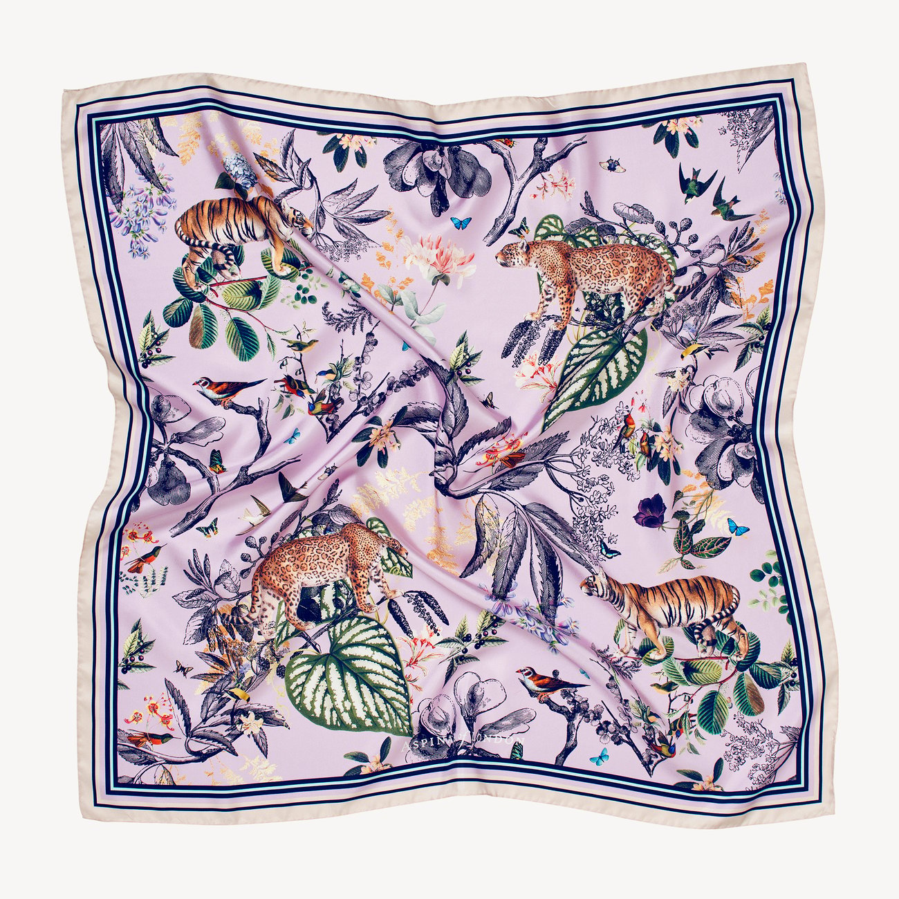 Tigers & Leopards Silk Scarf in Lilac Pure Silk | Aspinal