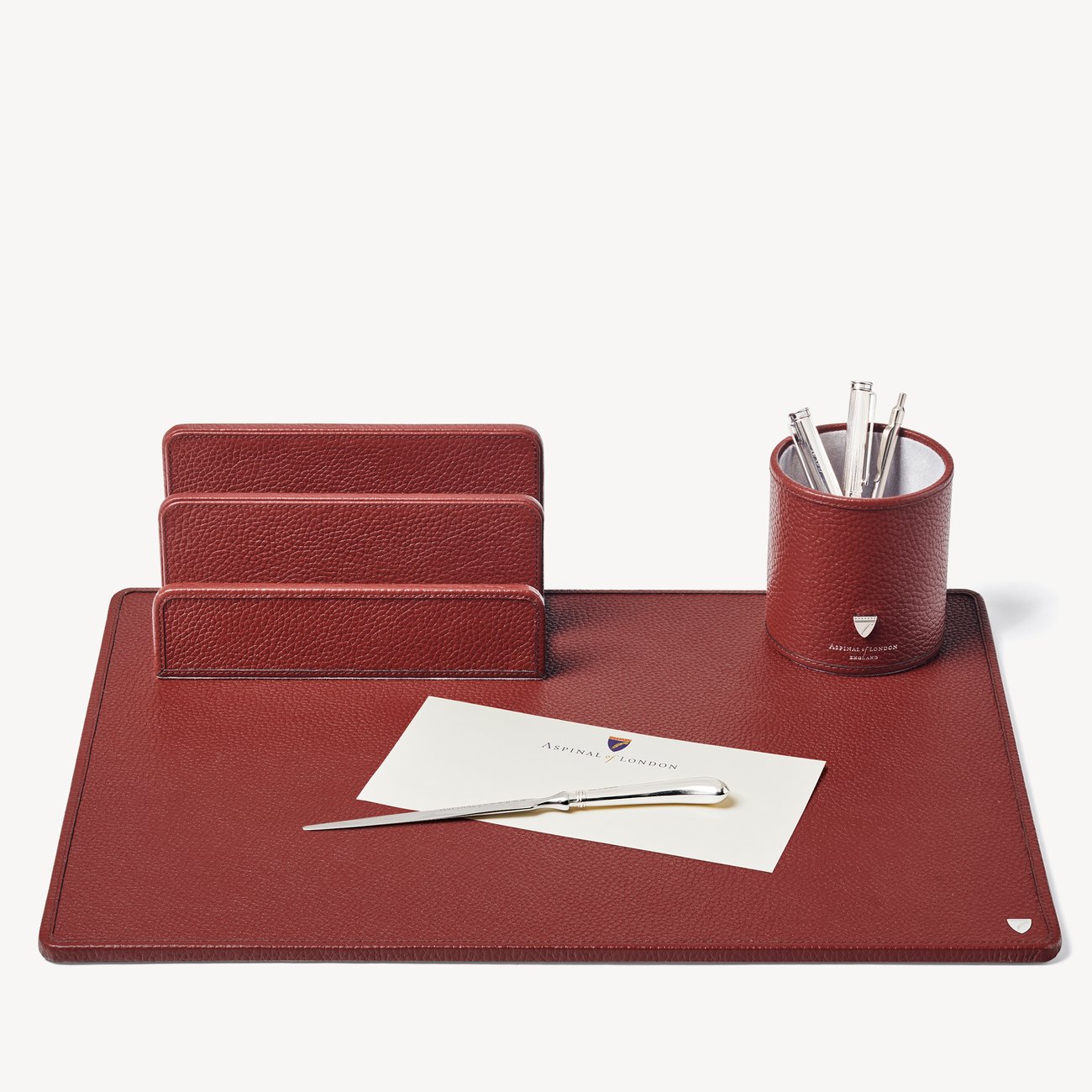 A3 Desk Pad in Merlot Pebble | Aspinal of London