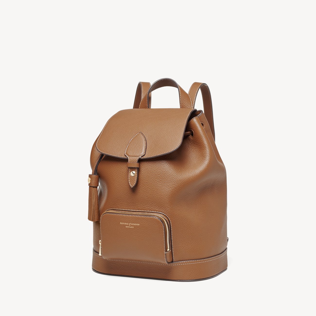 Hudson Small Backpack in Tan Milled Pebble | Aspinal of London
