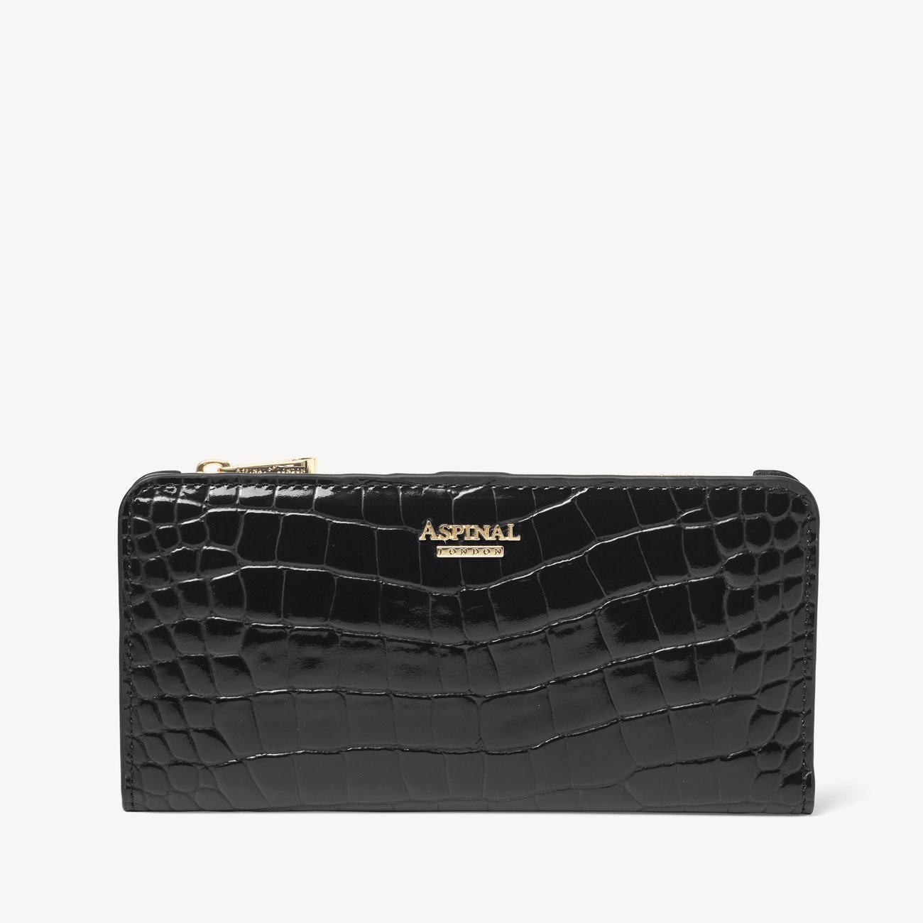 Mayfair® Large Credit Card Wallet in Black Patent Croc | Aspinal