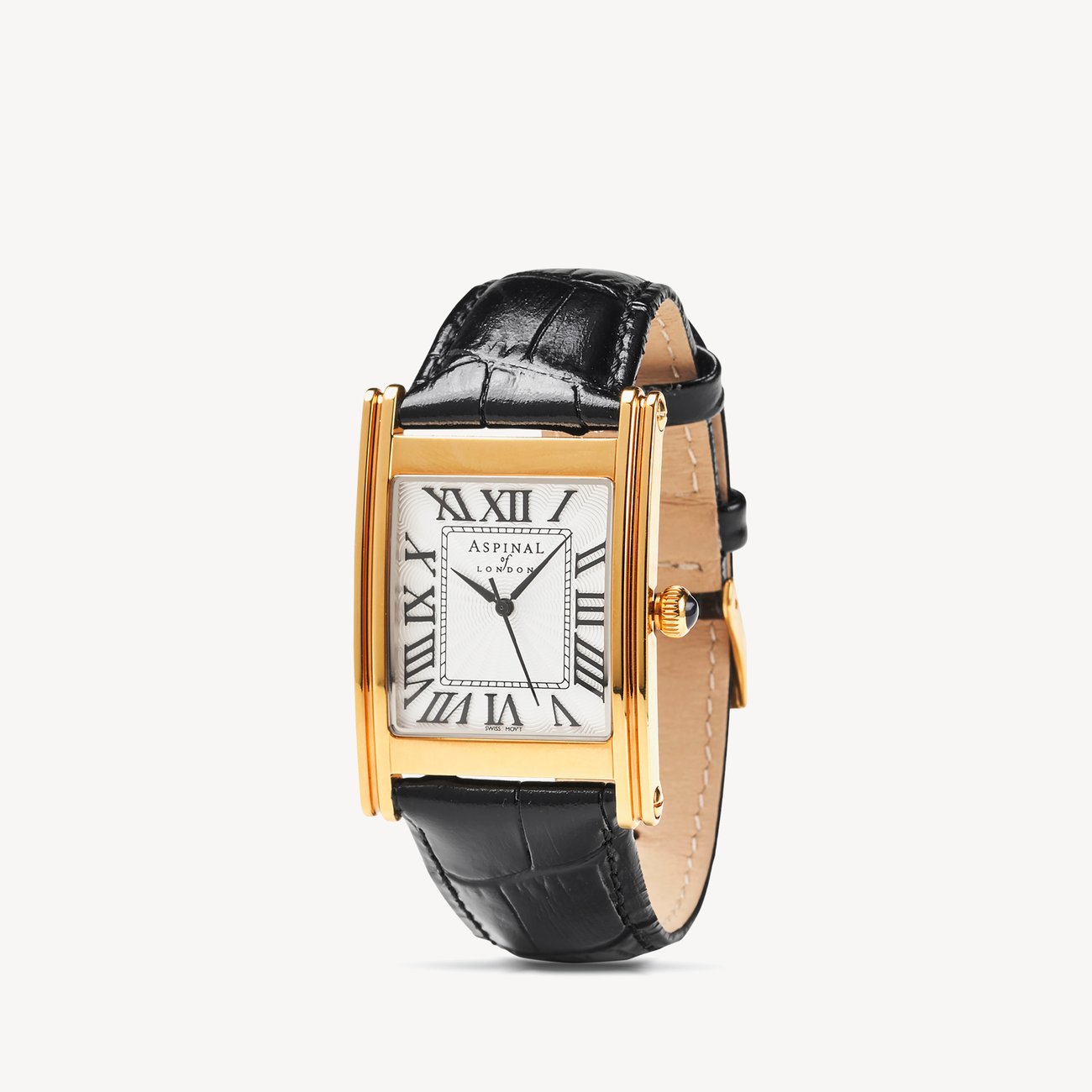 Men's Mayfair® Watch in Black Croc & 23ct Gold Plated | Aspinal