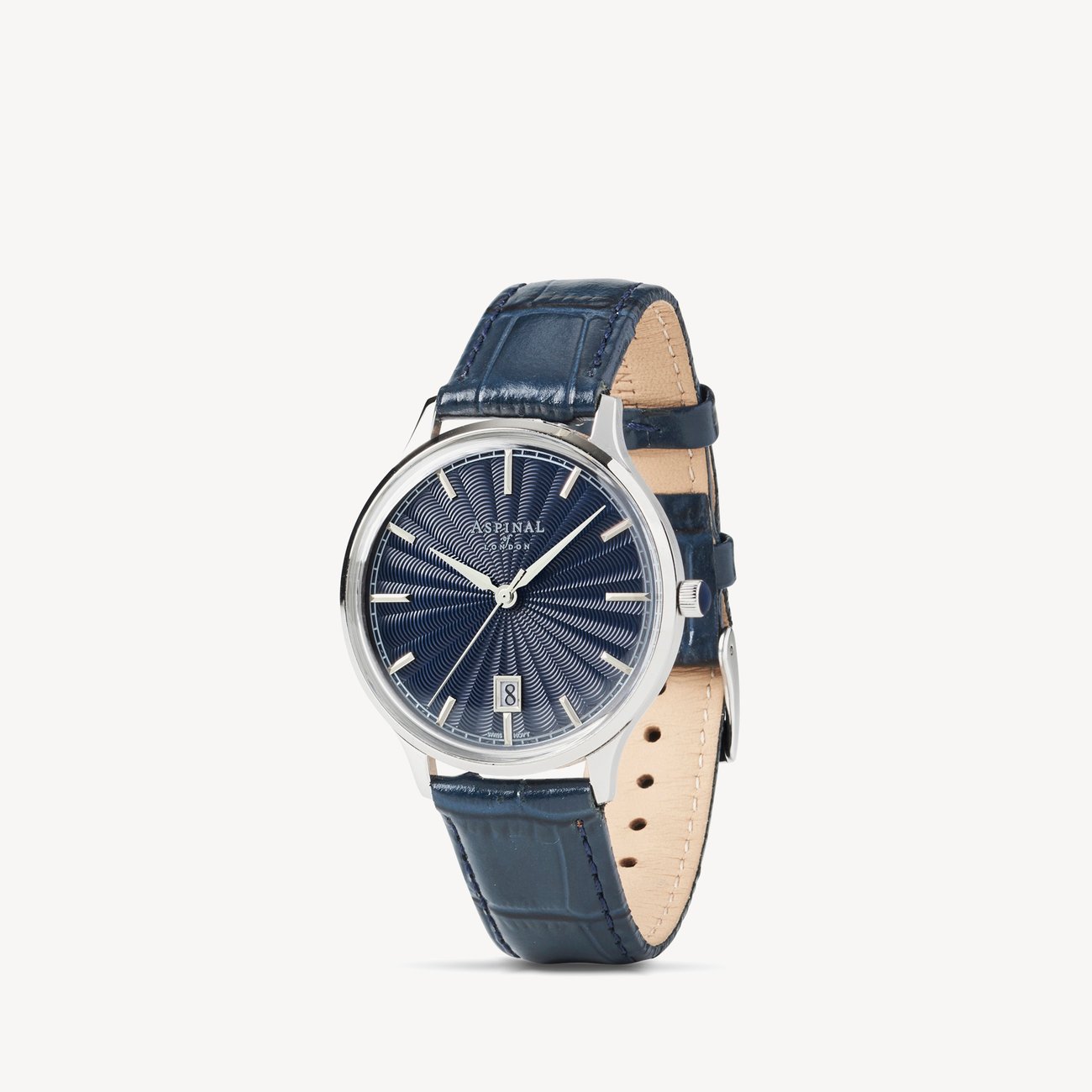 Mount Street Men's Watch in Navy Croc & Stainless Steel | Aspinal