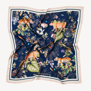 Tigers & Leopards Silk Scarf in Navy Pure Silk | Aspinal