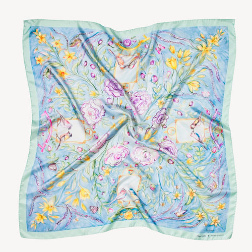 Green Rose Silk Scarf in Mint Floral Pure Silk | Aspinal