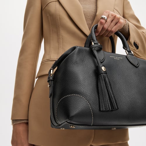 Hudson Midi in Black Milled Pebble | Aspinal of London