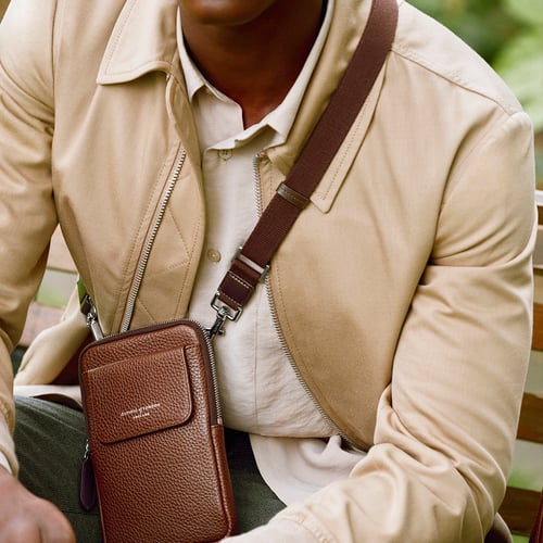 Brown Leather Reporter Crossbody Phone Bag | Aspinal of London