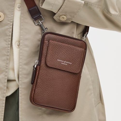Brown Leather Reporter Crossbody Phone Bag | Aspinal of London