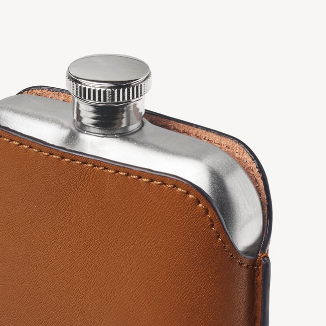 5oz Hip Flask with Leather Pouch in Smooth Tan | Aspinal