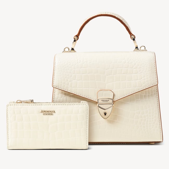 Mayfair® Coin & Card Wallet in Ivory Patent Croc | Aspinal