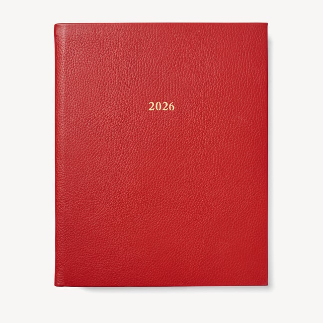 2026 A4 Week to View Leather Diary in Red Pebble | Aspinal