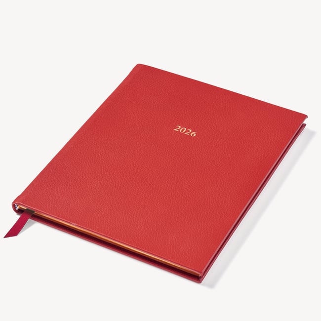 2026 A4 Week to View Leather Diary in Red Pebble | Aspinal