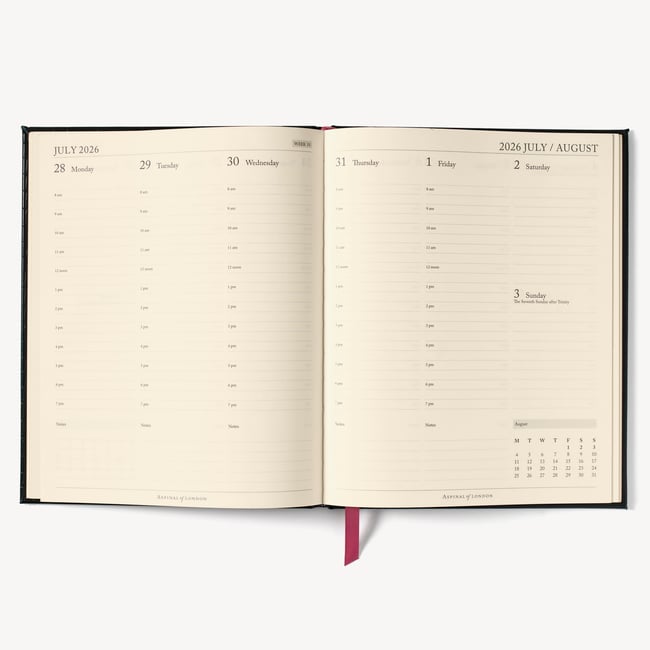 2026 A4 Week to View Leather Diary in Red Pebble | Aspinal