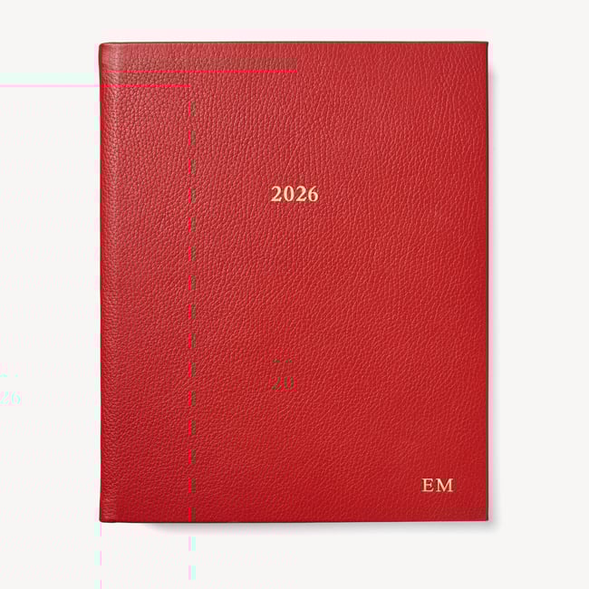 2026 A4 Week to View Leather Diary in Red Pebble | Aspinal