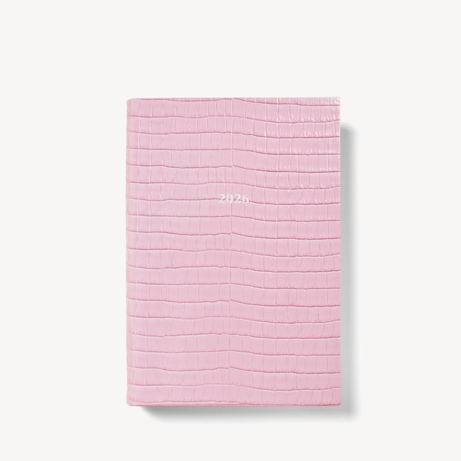 2026 A5 Day to Page Leather Diary in Lilac Croc | Aspinal