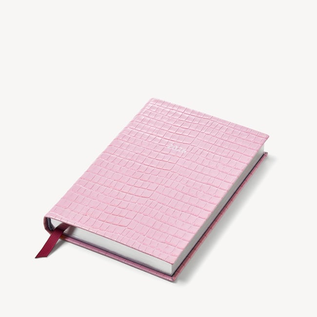 2026 A5 Day to Page Leather Diary in Lilac Croc | Aspinal