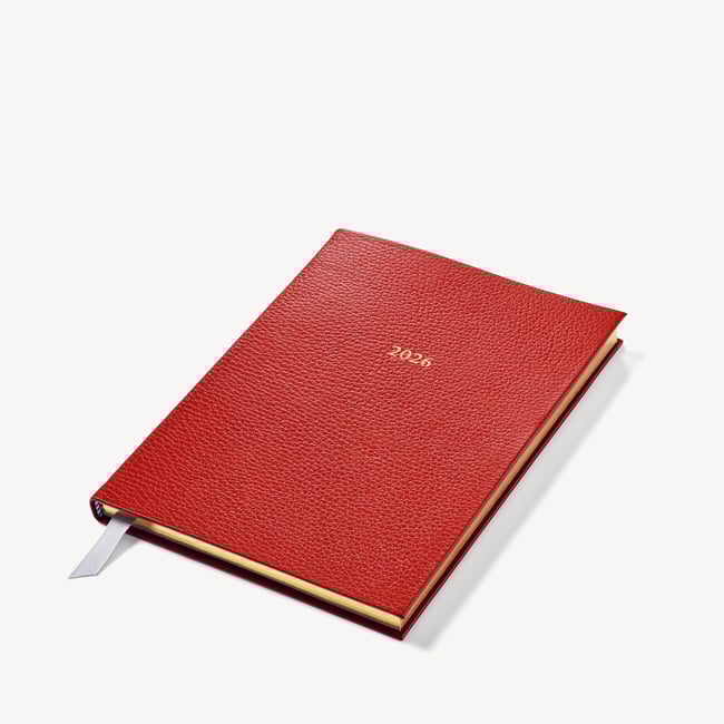 2026 A5 Week to View Leather Diary in Red Pebble | Aspinal