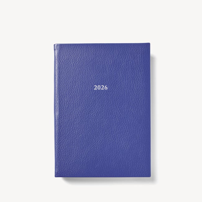2026 A5 Week to View Leather Diary in Blue Pebble | Aspinal