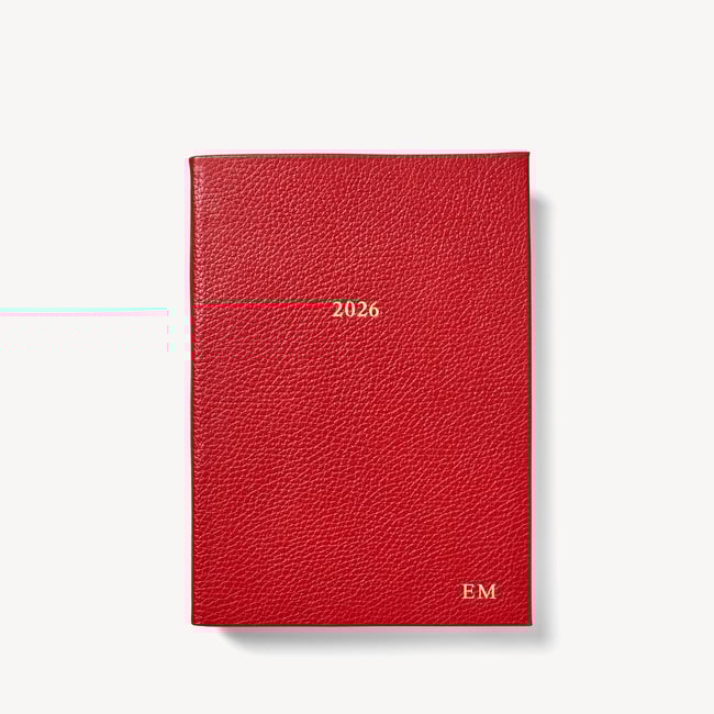 2026 A5 Week to View Leather Diary in Red Pebble | Aspinal