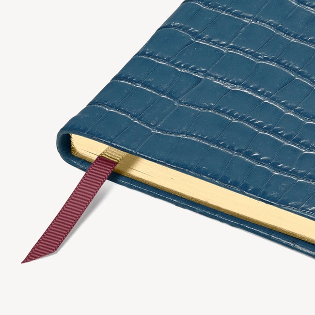 2026 Slim Pocket Leather Diary in Peacock Blue Croc | Aspinal