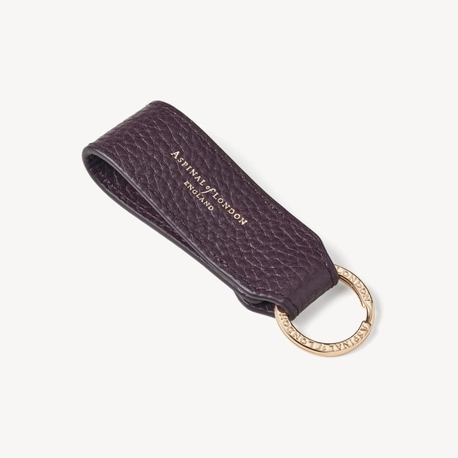 Small Leather Loop Keyring in Fig Pebble | Aspinal of London