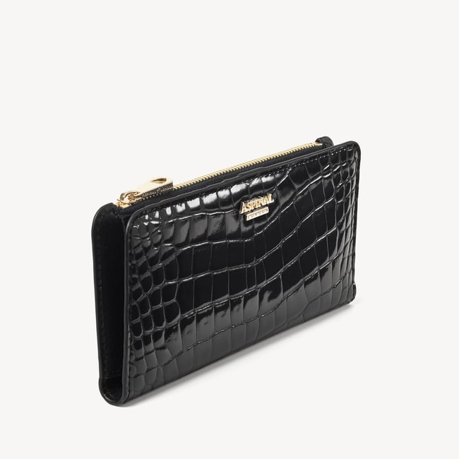 Mayfair® Large Credit Card Wallet in Black Patent Croc | Aspinal