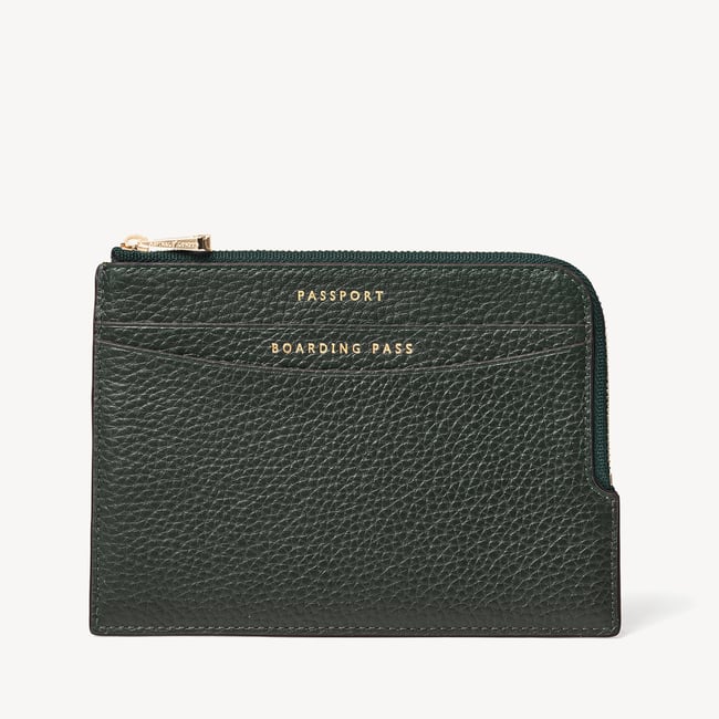 Zipped Travel Wallet in Alpine Green Pebble | Aspinal of London