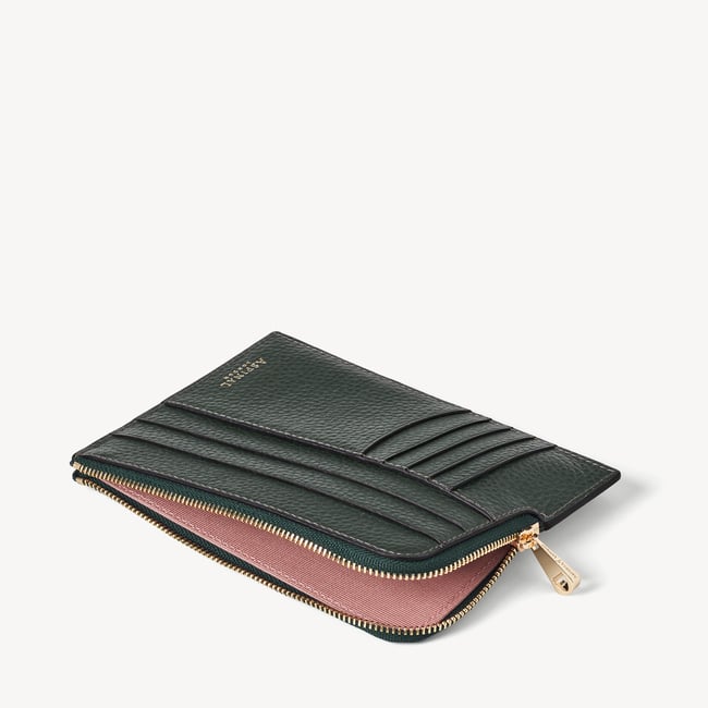 Zipped Travel Wallet in Alpine Green Pebble | Aspinal of London