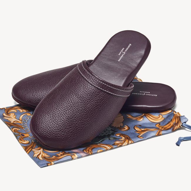 Hudson Travel Slippers in Wine Milled Pebble | Aspinal of London