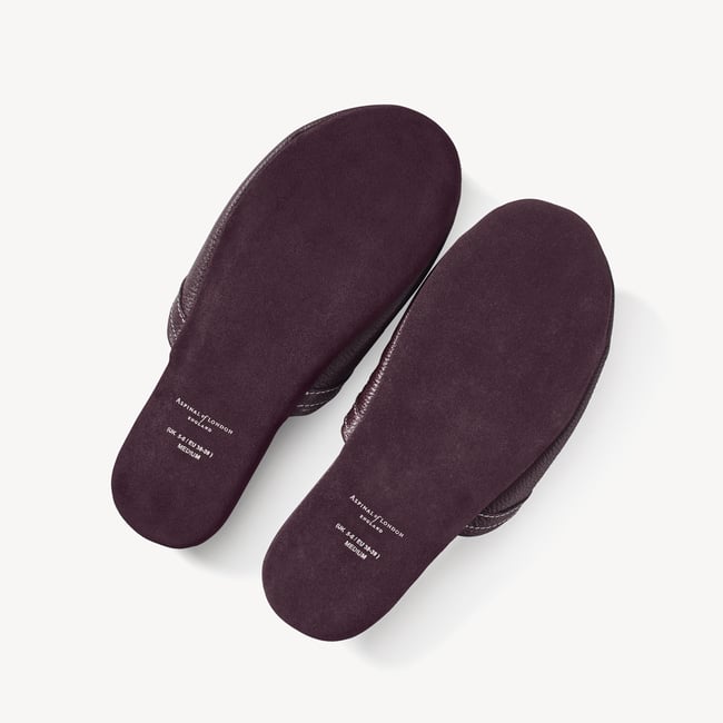 Hudson Travel Slippers in Wine Milled Pebble | Aspinal of London