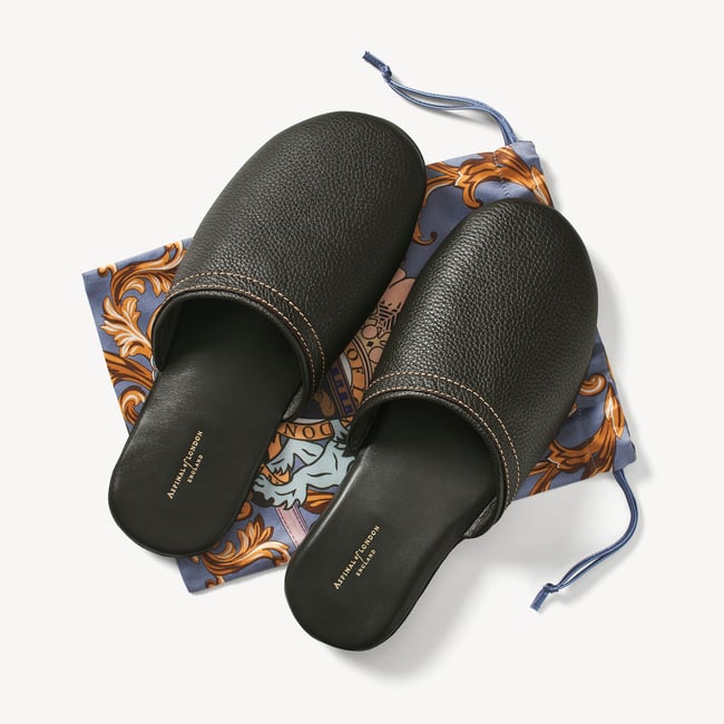 Hudson Travel Slippers in Forest Green Milled Pebble | Aspinal