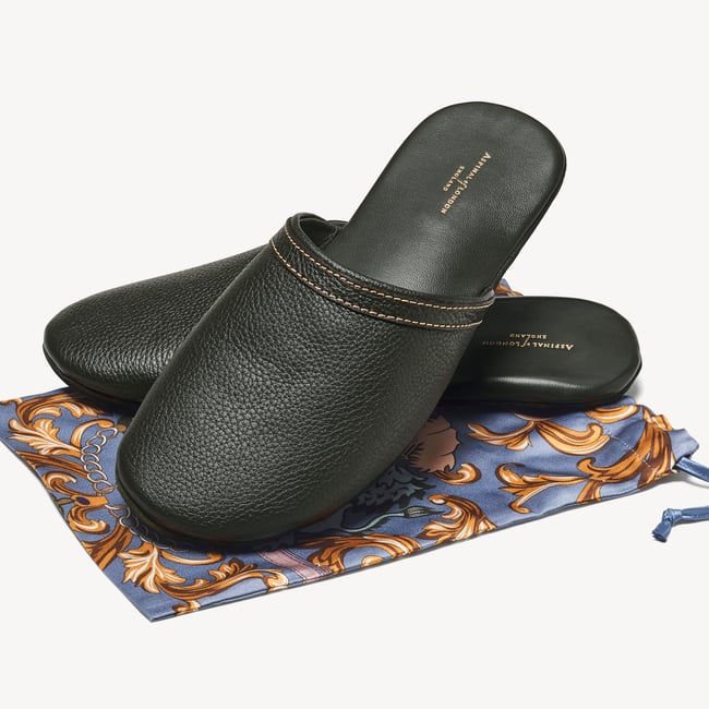 Hudson Travel Slippers in Forest Green Milled Pebble | Aspinal