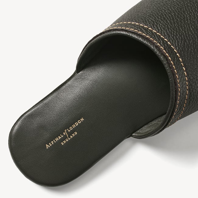 Hudson Travel Slippers in Forest Green Milled Pebble | Aspinal
