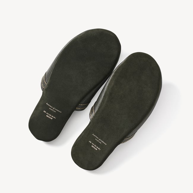 Hudson Travel Slippers in Forest Green Milled Pebble | Aspinal