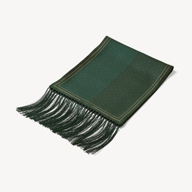 Pure Silk Evergreen Quadrant Tassel Scarf | Aspinal of London