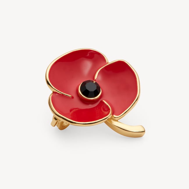 Poppy Brooch in Red Enamel & 18ct Gold Plated | Aspinal of London