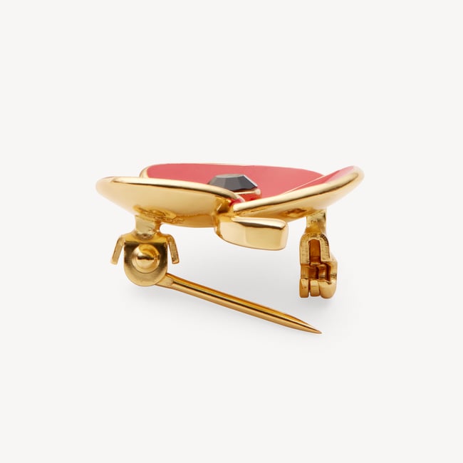 Poppy Brooch in Red Enamel & 18ct Gold Plated | Aspinal of London